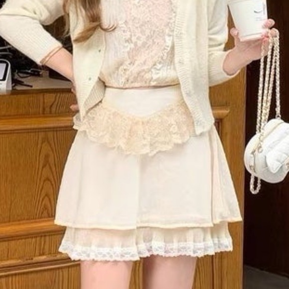 Skirts | Japanese Kawaii Cream Beige Cottagecore Gyaru Lace Ruffle ...